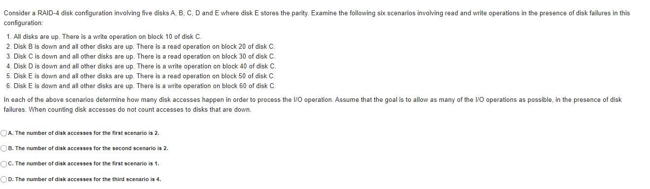 Solved Consider a RAID-4 disk configuration involving five | Chegg.com