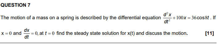 Solved The motion of a mass on a spring is described by the | Chegg.com