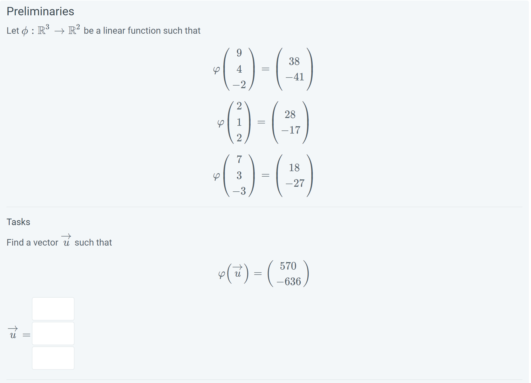 Solved Preliminaries Let ϕ:R3→R2 be a linear function such | Chegg.com