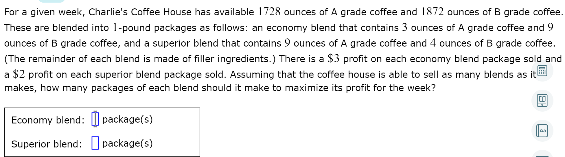 Solved For a given week, Charlie's Coffee House has | Chegg.com