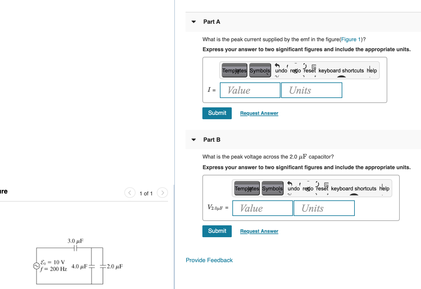 Solved Part A What is the peak current supplied by the emf | Chegg.com