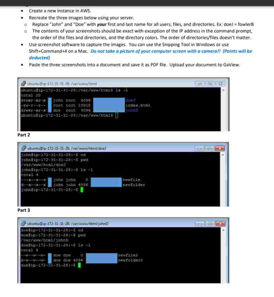 Solved - ﻿Create a new instance in AWS.- ﻿Recreate the three | Chegg.com
