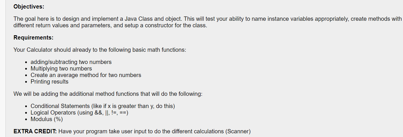 Solved The goal here is to design and implement a Java Class | Chegg.com