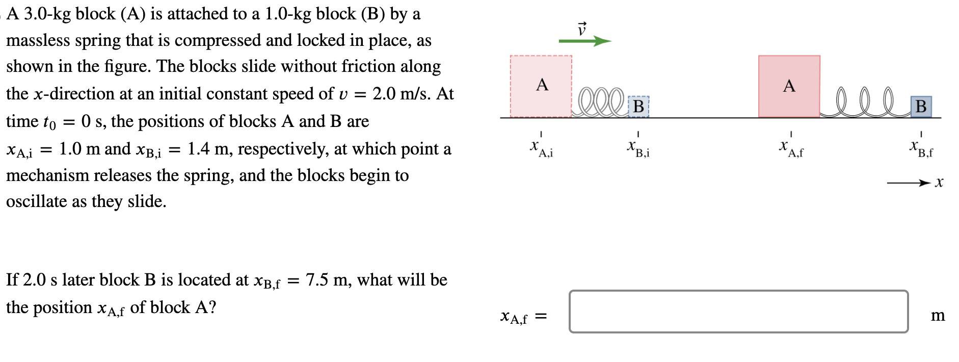 Solved A 3.0-kg block (A) is attached to a 1.0−kg block (B) | Chegg.com