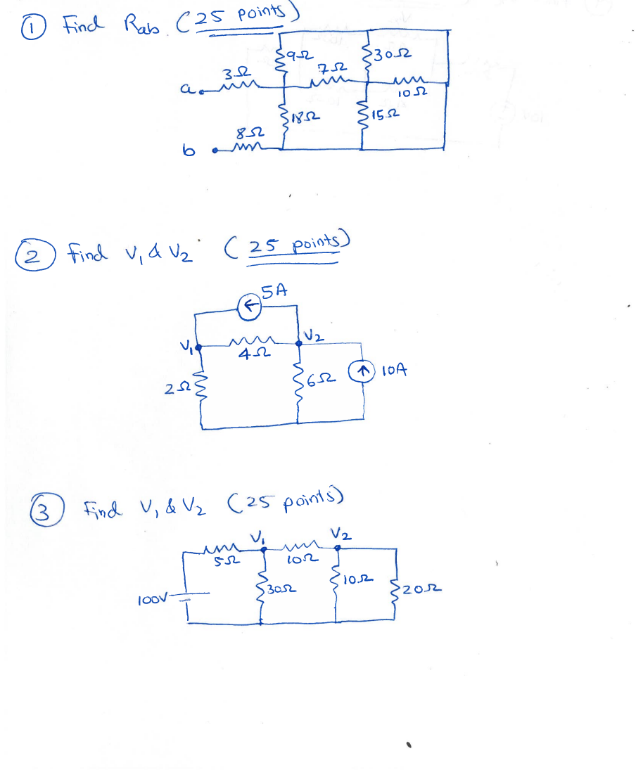 Solved (2) Find v1&v2 (25 points) (3) Find V1&V2 (25 | Chegg.com