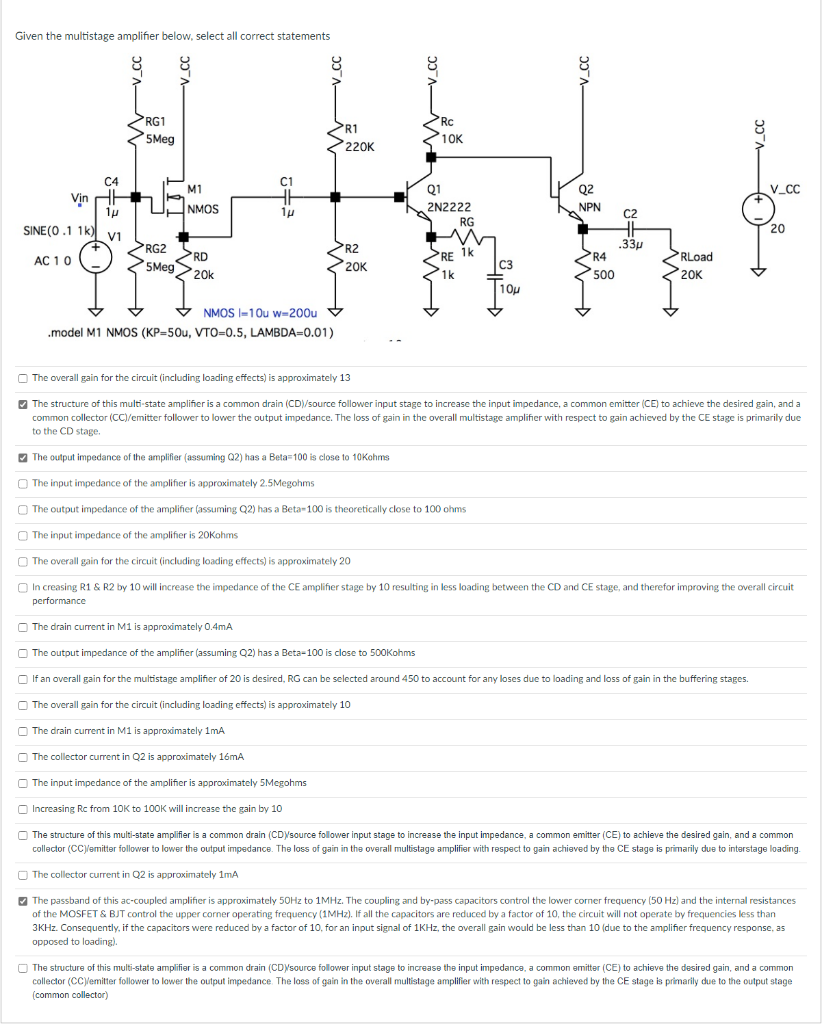 Solved Given the multistage amplifier below, select all | Chegg.com