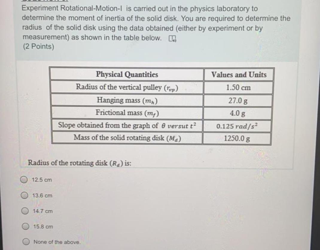 Solved Experiment Rotational-Motion-I is carried out in the | Chegg.com