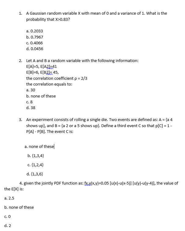 Solved 1 A Gaussian Random Variable X With Mean Of O And A