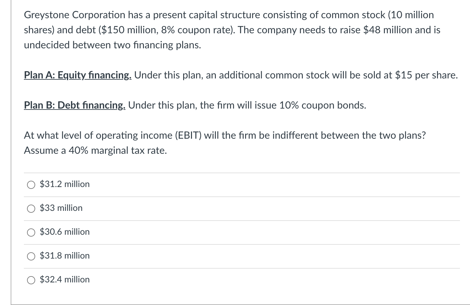 Greystone Corporation has a present capital structure | Chegg.com