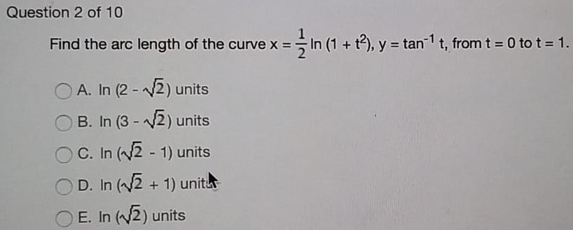 Solved Find the arc length of the curve x = 1/2ln(1+t^2), y | Chegg.com
