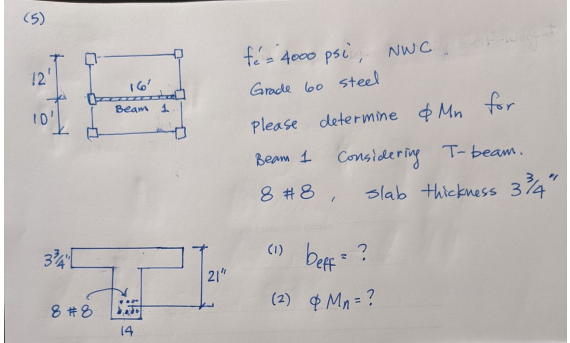Solved (5) 12 fé = 4000 psi, NWC Grade 60 steel Please | Chegg.com