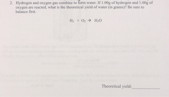 Solved Hydrogen and oxygen gas combine to form water. If | Chegg.com