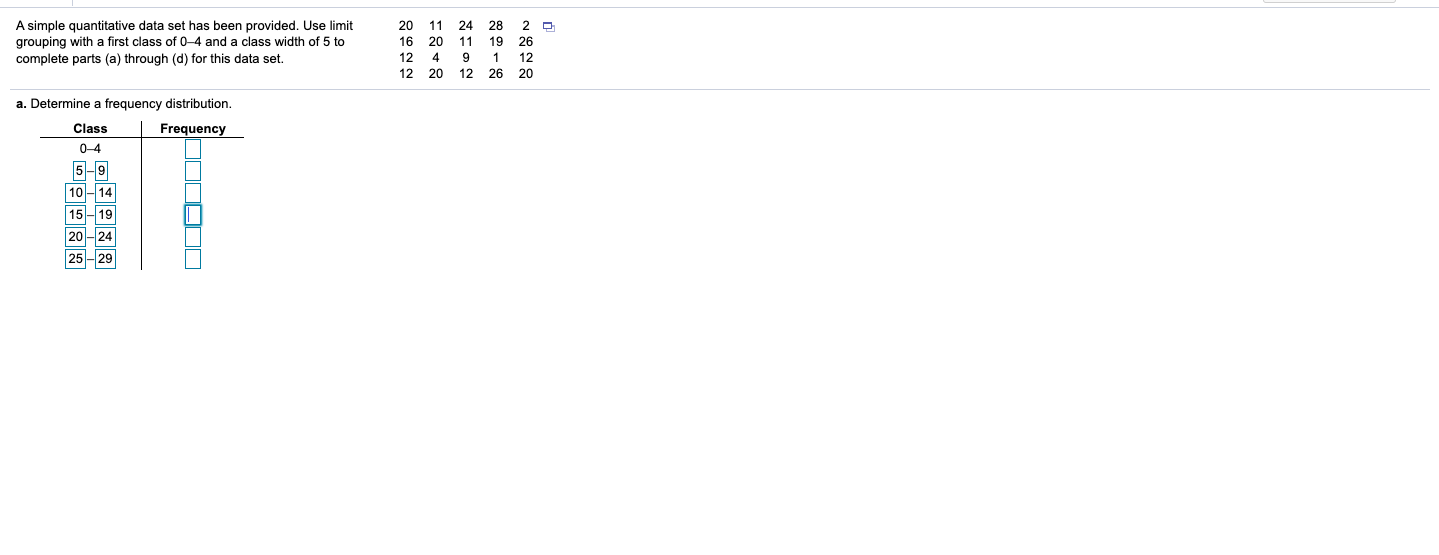 Solved 20 28 2 O A simple quantitative data set has been | Chegg.com
