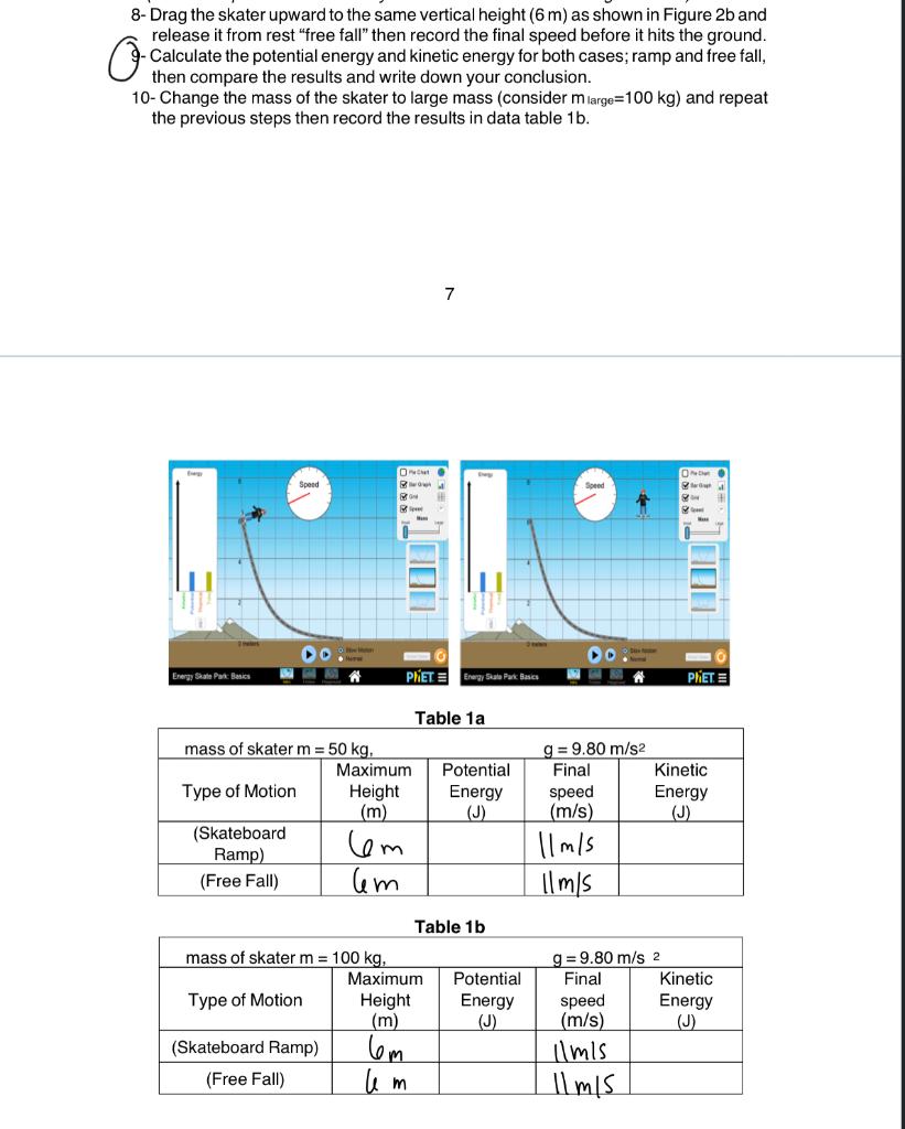 Solved how do i find the free fall values for table 1a and b | Chegg.com