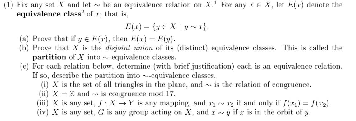 Solved Fix Any Set X And Let ∼ Be An Equivalence Relation On