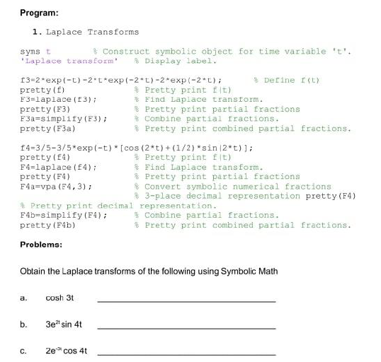 Solved Program: 1. Laplace Transforms symst Construct | Chegg.com