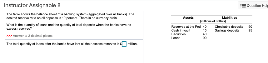 Solved Question Help Instructor Assignable 8 The table shows | Chegg.com