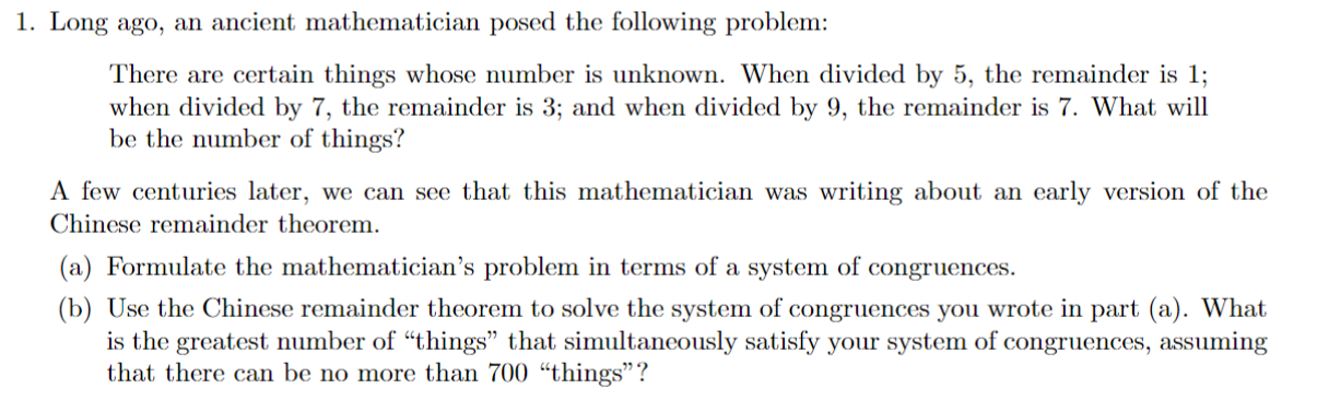 Solved Long ago, an ancient mathematician posed the | Chegg.com