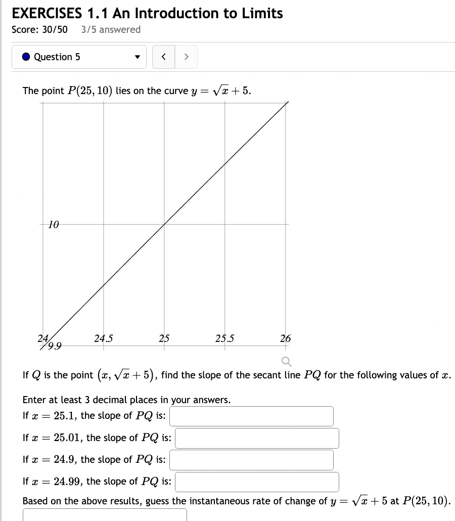 Solved EXERCISES 1.1 An Introduction to Limits Score: 30/50 | Chegg.com