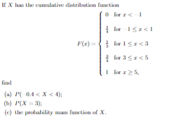 Solved If X has the cumulative distribution function | Chegg.com