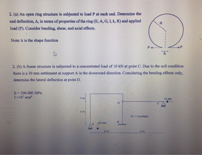 2. (a) An open ring structure is subjected to load P | Chegg.com