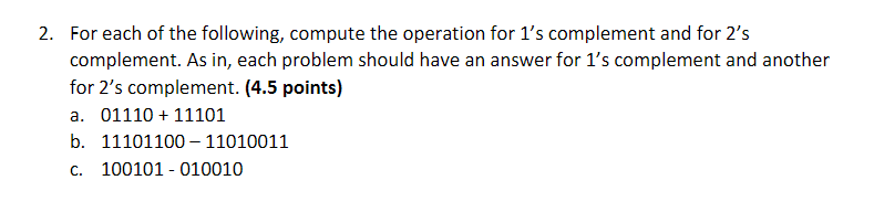 Solved 2. For each of the following, compute the operation | Chegg.com