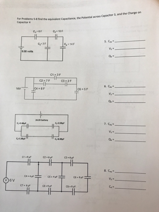 Solved For Problems 5-8 find the Capacitor 4 Capacitance, | Chegg.com