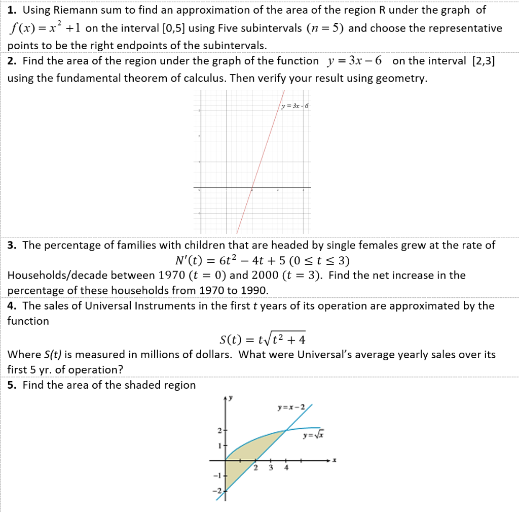 Solved 1. Using Riemann sum to find an approximation of the | Chegg.com