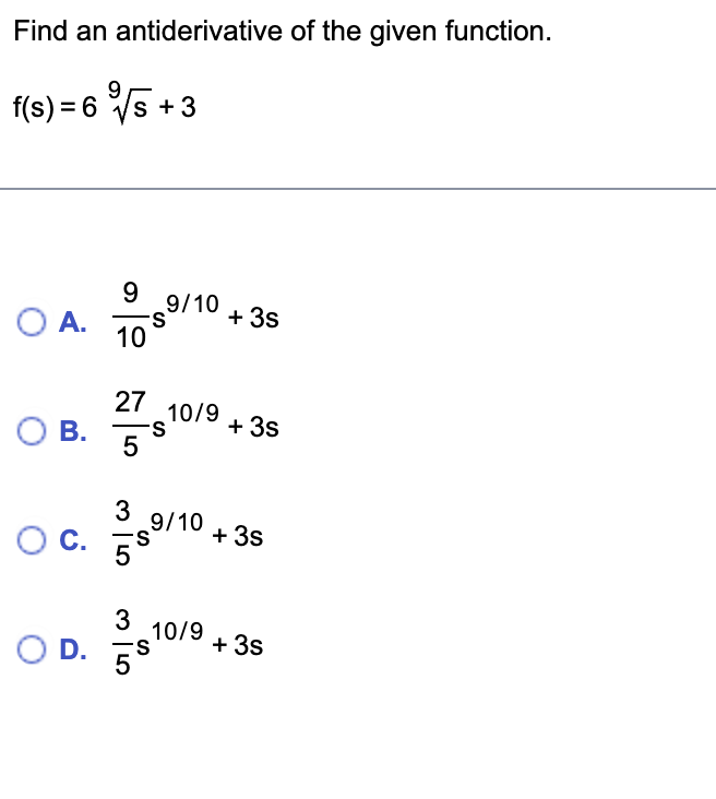 Solved Find an antiderivative of the given function. | Chegg.com