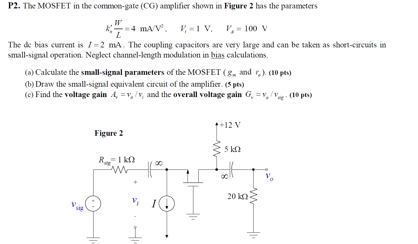 Solved P2. The MOSFET in the common-gate (CG) amplifier | Chegg.com
