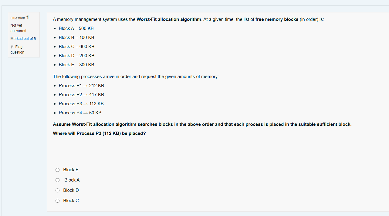 Solved A memory management system uses the Worst-Fit | Chegg.com