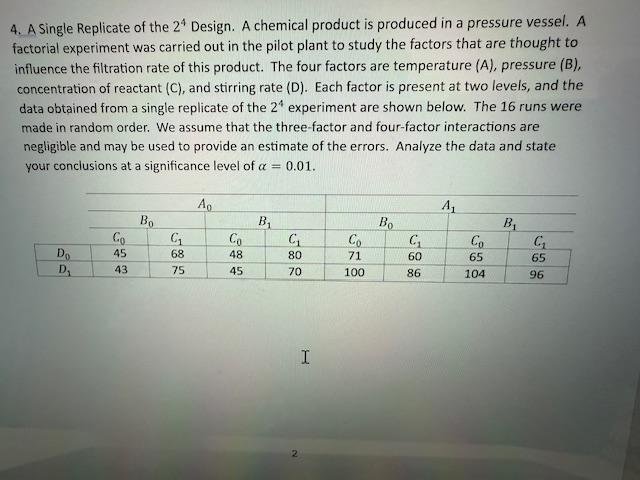 4. ﻿A single Replicate of the \( 2^{4} \) ﻿Design. A | Chegg.com