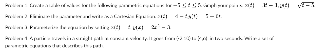 Solved = Problem 1. Create a table of values for the | Chegg.com