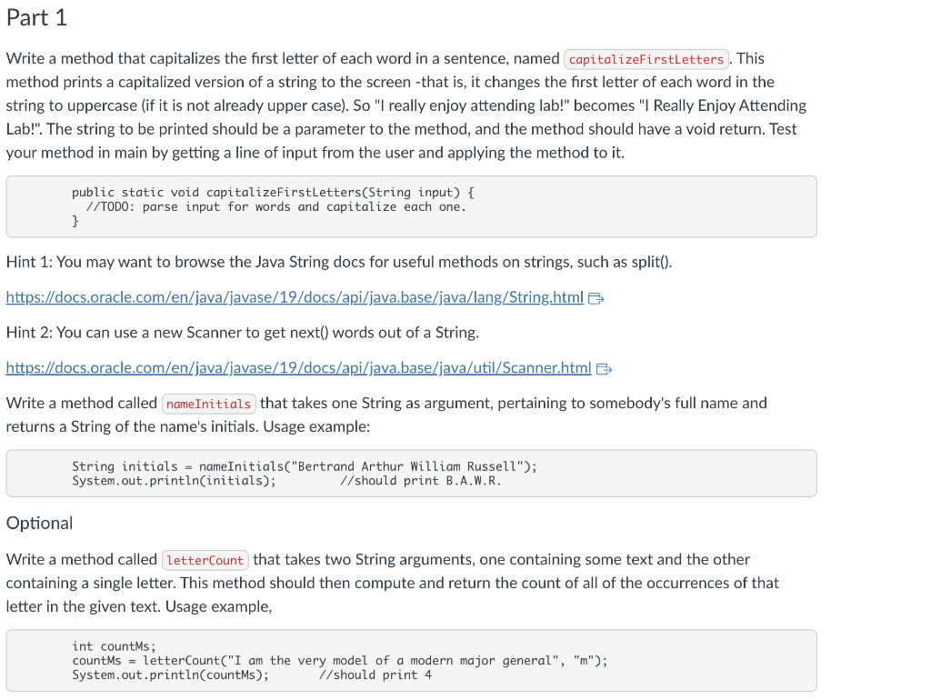 Solved Write a method that capitalizes the first letter of | Chegg.com