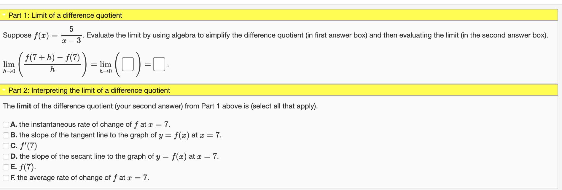 Solved Part 1 Limit Of A Difference Quotient Suppose F X 5
