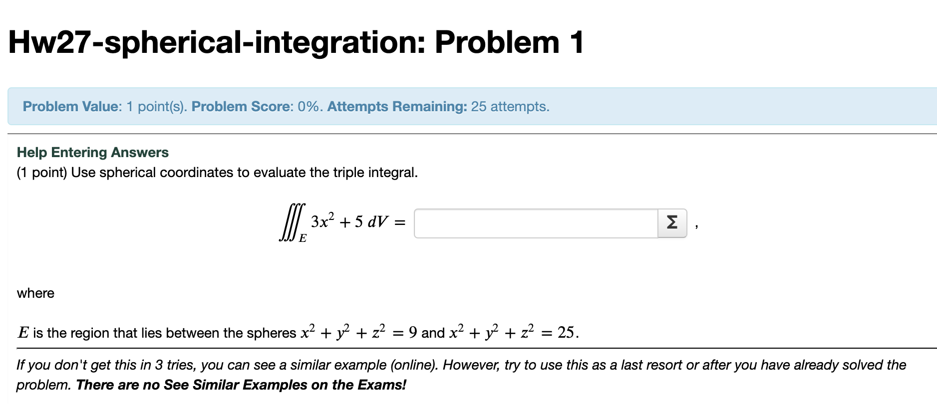 Solved Hw27-spherical-integration: Problem 1 Problem Value: | Chegg.com