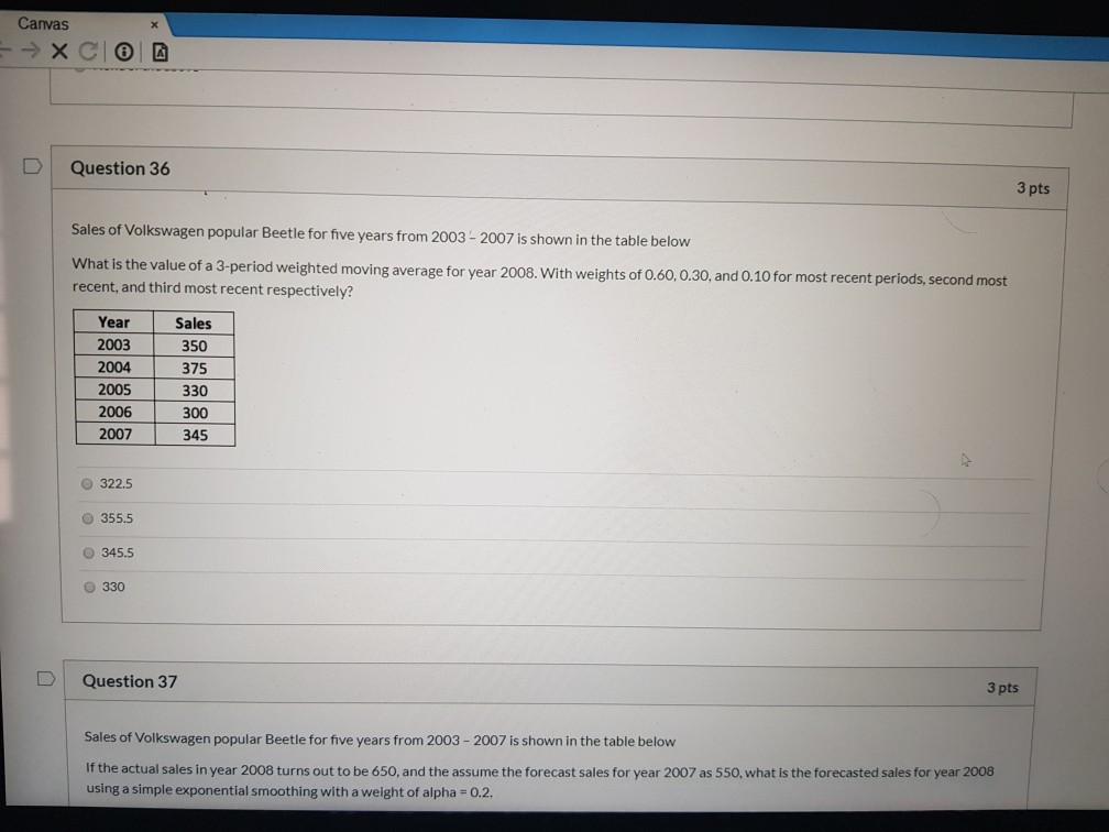 Solved Canvas XCIO Question 36 3 pts Sales of Volkswagen | Chegg.com Solved Canvas XCIO Question 36 3 pts Sales of Volkswagen | Chegg.com