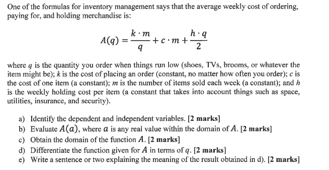 Solved One of the formulas for inventory management says | Chegg.com