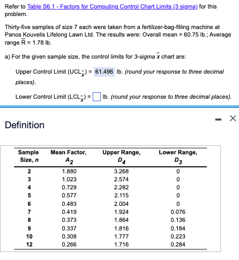 Solved Refer to Table S6.1 - Factors for Computing Control | Chegg.com
