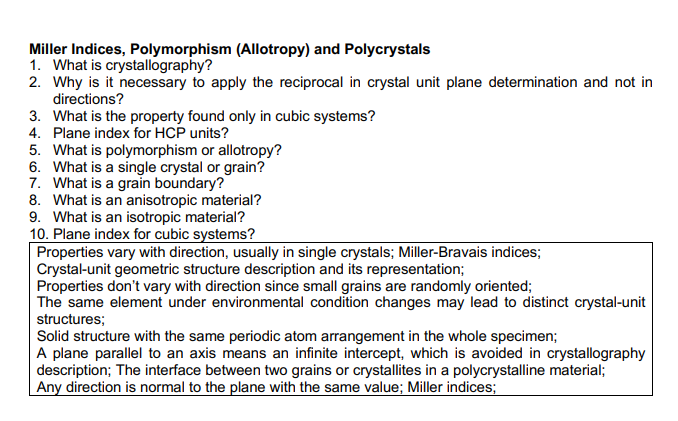 Solved Miller Indices, Polymorphism (Allotropy) and | Chegg.com