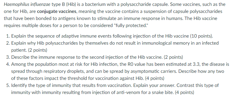 Solved Haemophilus influenzae type B (Hib) is a bacterium | Chegg.com