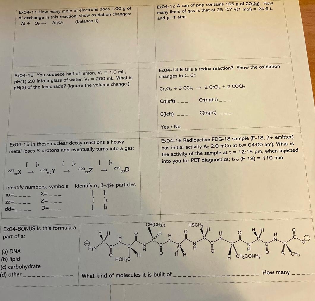 Solved Ex04-11 How many mole of electrons does 1.00 g of Al | Chegg.com