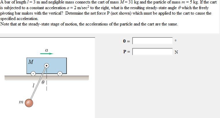Solved A bar of length l=3 m and negligible mass connects | Chegg.com