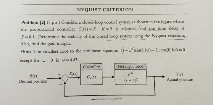 Solved NYQUIST CRITERION Problem [2] (7 pts. Consider a | Chegg.com