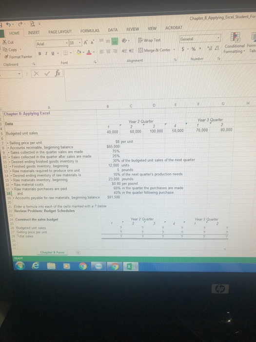 Solved Chapter 8 Applying Excel Student For FORMULAS DATA | Chegg.com