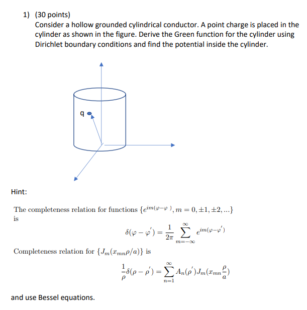 Solved 1) (30 points) Consider a hollow grounded cylindrical | Chegg.com