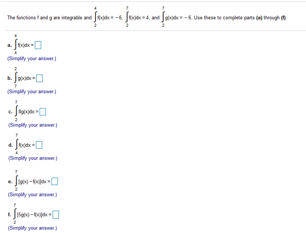 Solved 7 The Functions F And G Are Integrable And F X Dx