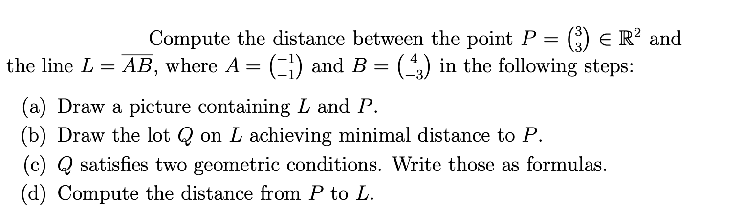 Solved = = = Compute the distance between the point P (3) € | Chegg.com