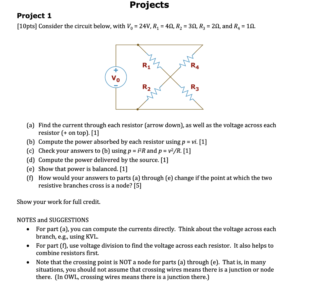 Solved Projects Project 1 [10pts] Consider the circuit | Chegg.com
