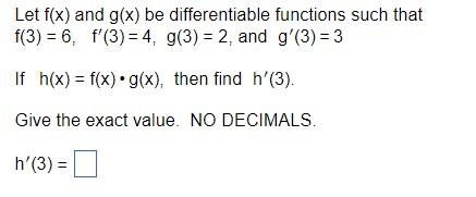 Solved Let f(x) and g(x) be differentiable functions such | Chegg.com